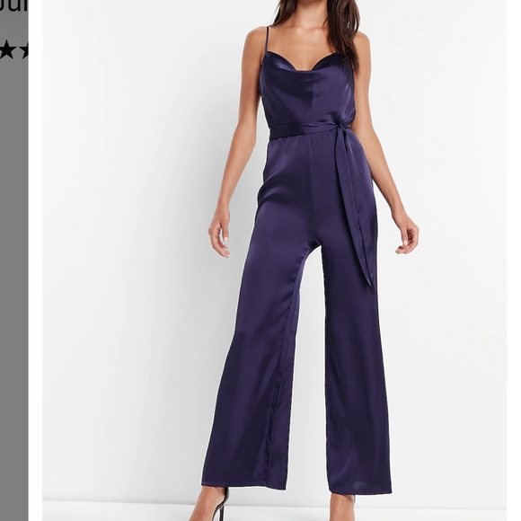 Express | Pants & Jumpsuits | Express Satin Belted Cowl Neck Wide Leg ...